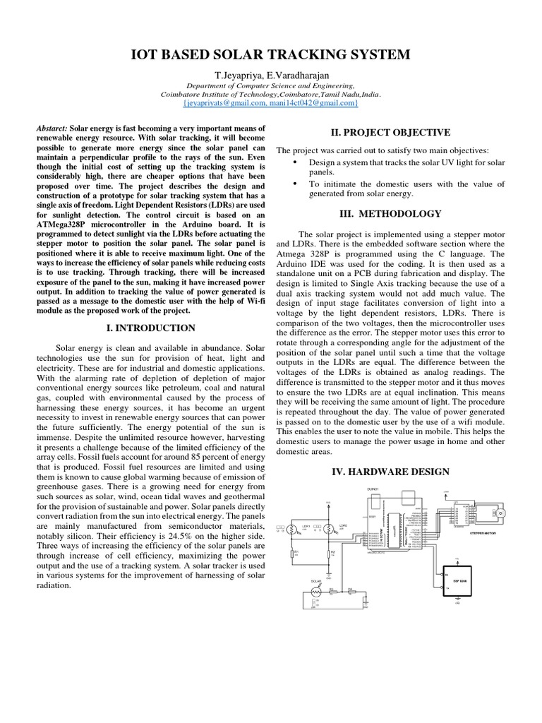 Design and Implementation of an IOT based Solar Tracking System using ...