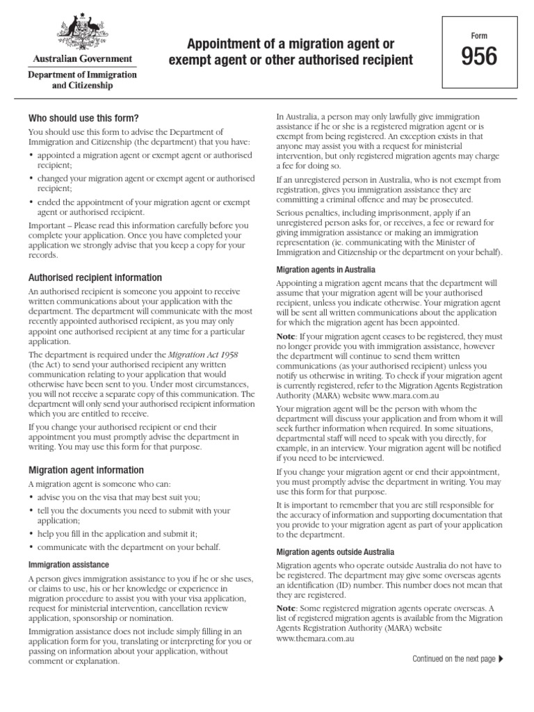 Australia Visa Form 956 | PDF | Criminal Record | Travel Visa