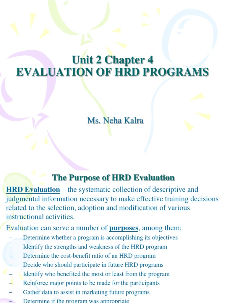 Unit 2 Chapter 4 Evaluation of HRD Programs: Ms. Neha Kalra | PDF ...