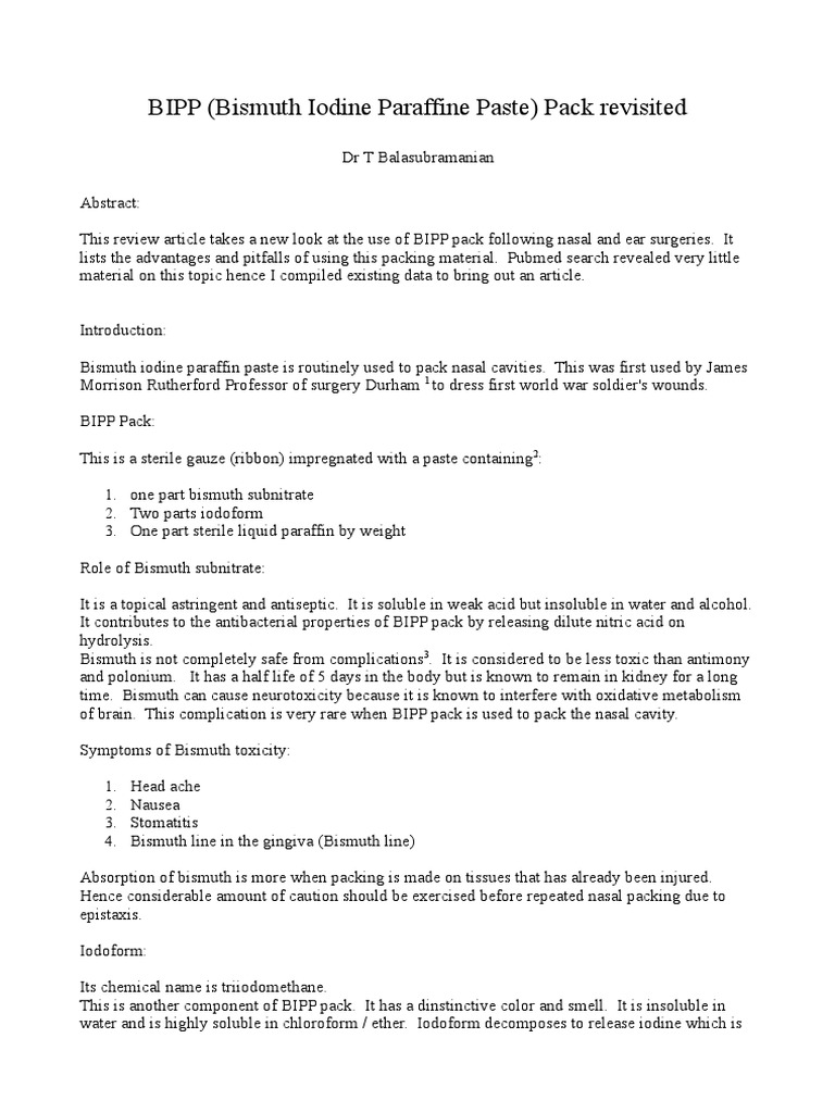 Bipp Bismuth Iodine Paraffine Paste Pack Revisited | PDF | Iodine | Surgery