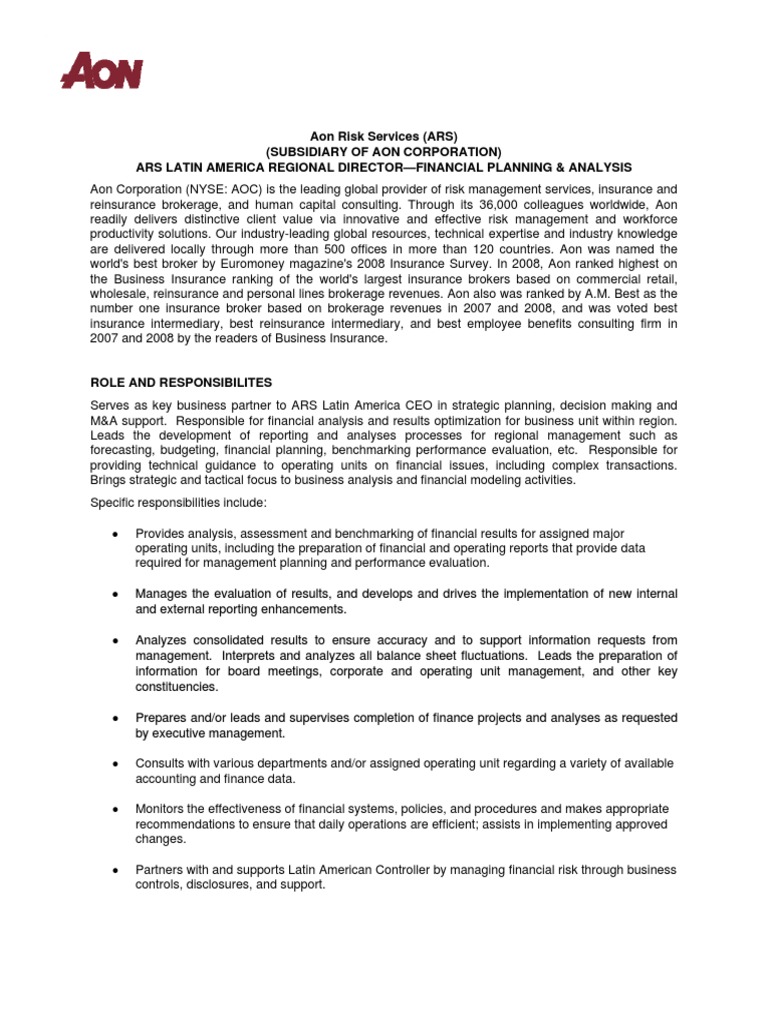 Aon Risk Services (ARS) (Subsidiary of Aon Corporation) Ars Latin ...