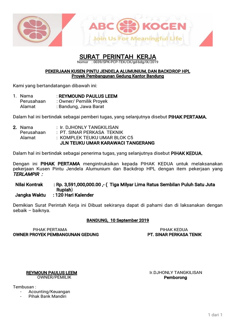 (PT - STP) Draft SPK Dan SPMK, SPL Dan Rekomendasi Kad Mandiri | PDF