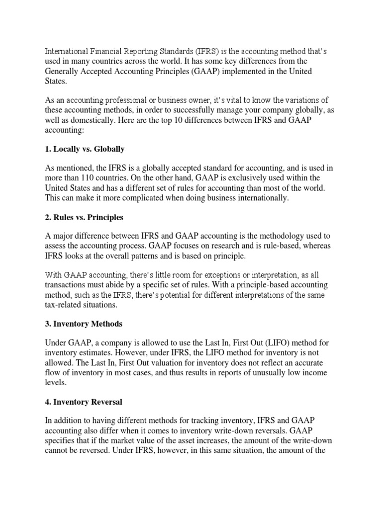 Notes - IFRS vs. GAAP | PDF | International Financial Reporting ...