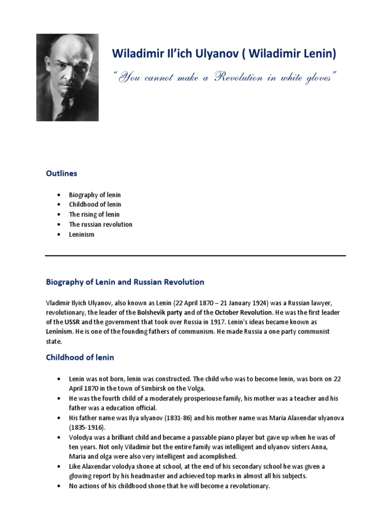 Biography of Lenin and Russian Revolution | PDF | Vladimir Lenin ...
