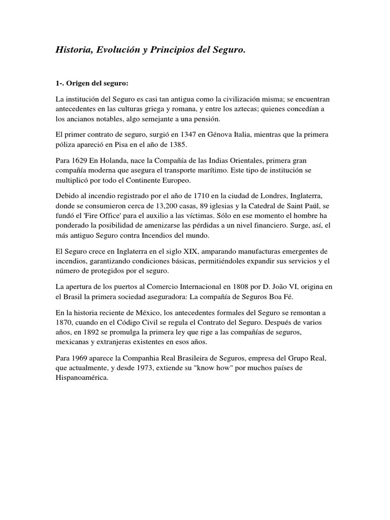 Historia, Evolucion y Principios Del Seguro | PDF | Póliza de seguros | Seguro