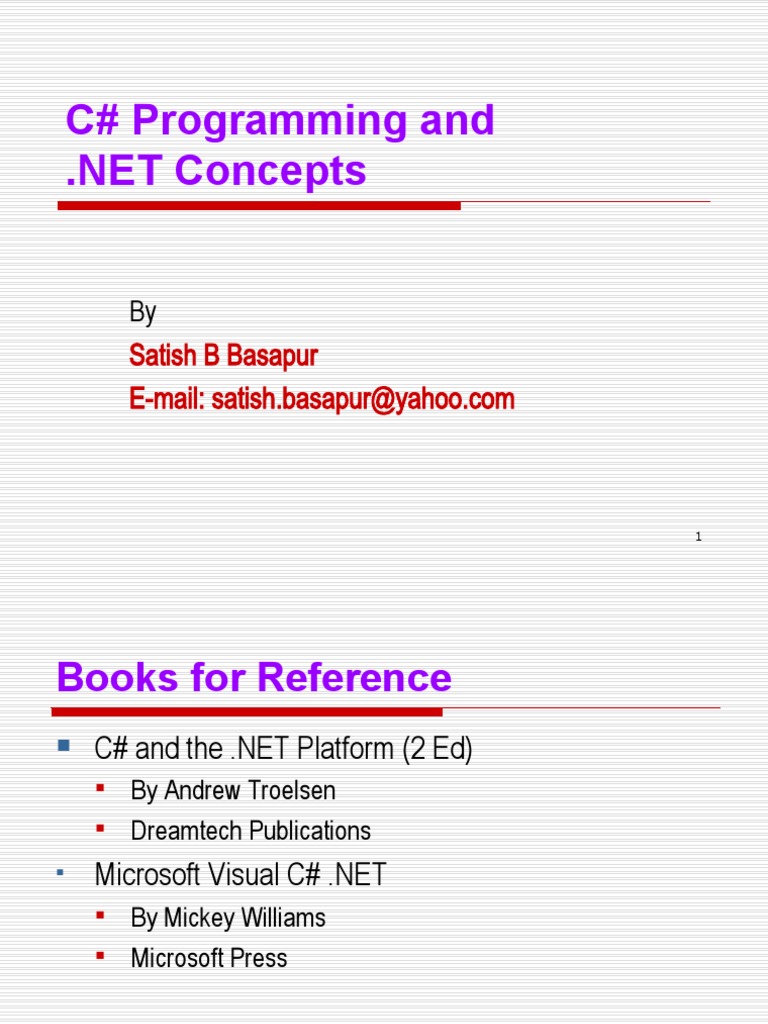 C# Programming And: Satish B Basapur | PDF | C Sharp (Programming Language) | Class (Computer ...