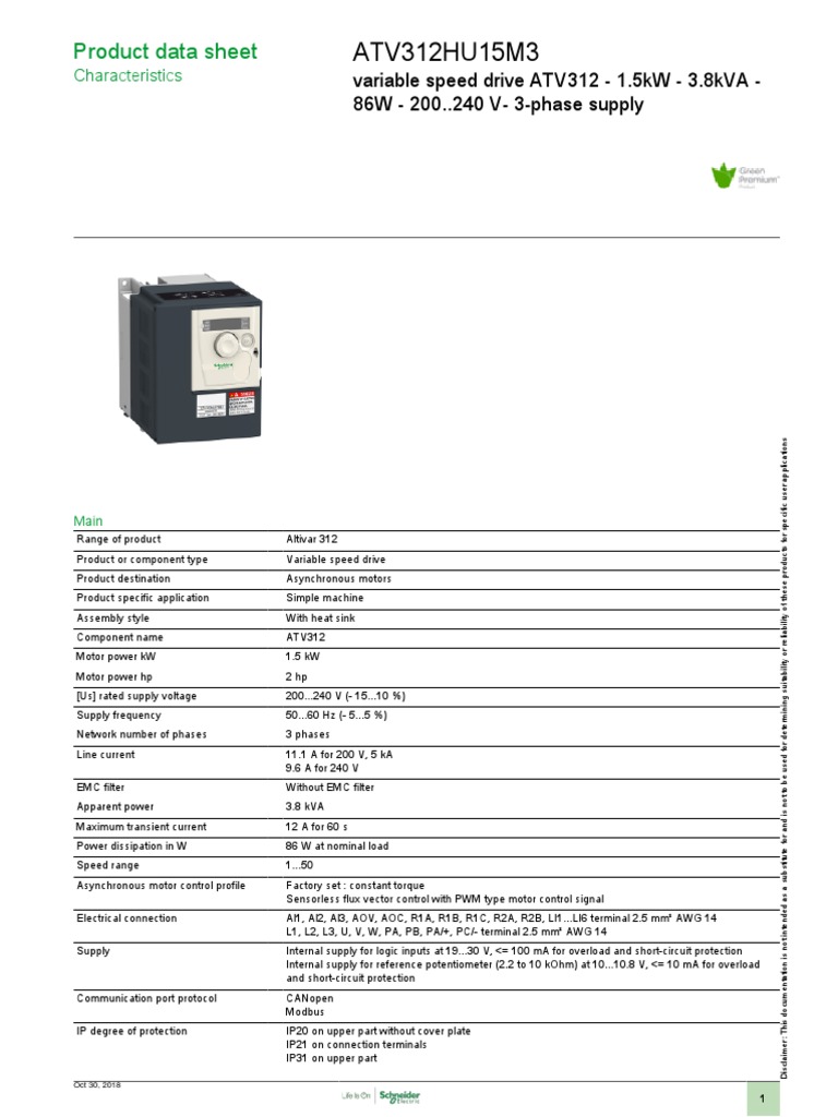 Altivar 312 - ATV312HU15M3 PDF | PDF | Electric Motor | Electrical ...