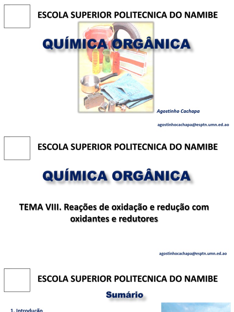 Tema VIII. Reações de Oxidação e Redução Com Oxidantes e Redutores ...