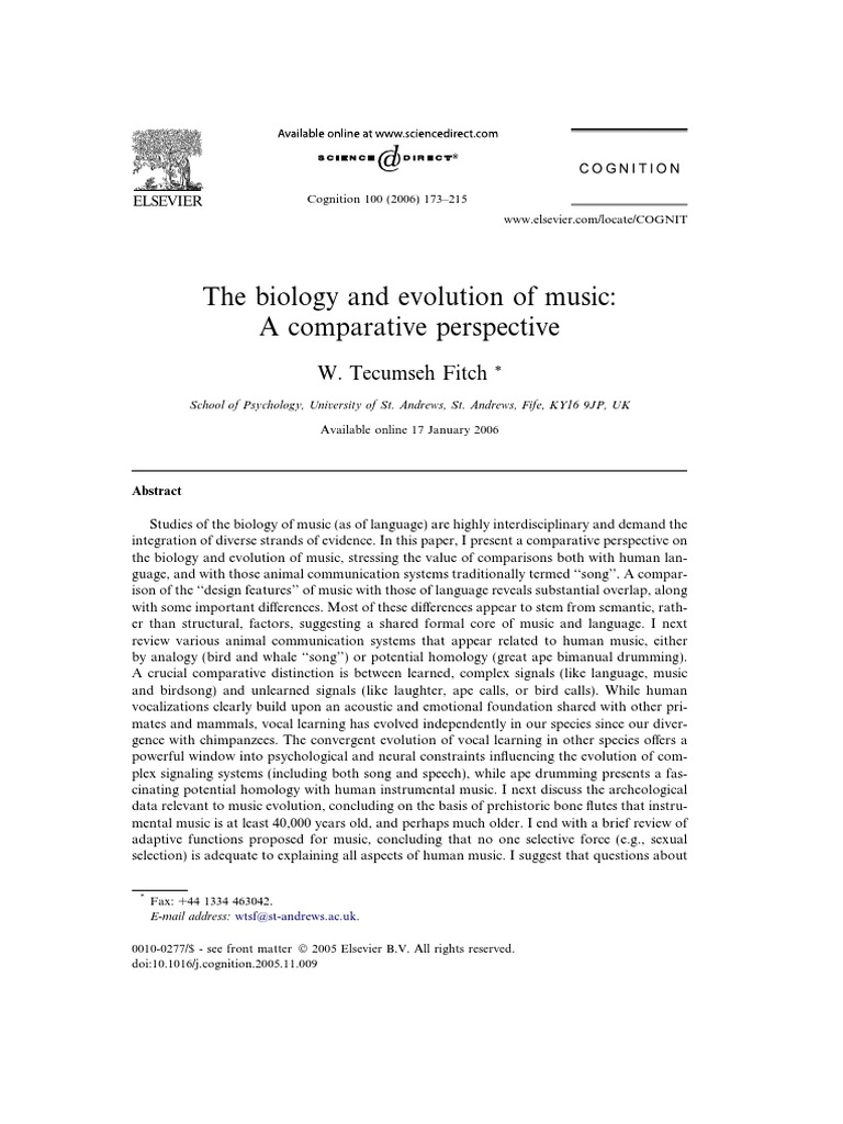 The Biology and Evolution of Music: A Comparative Perspective | PDF ...