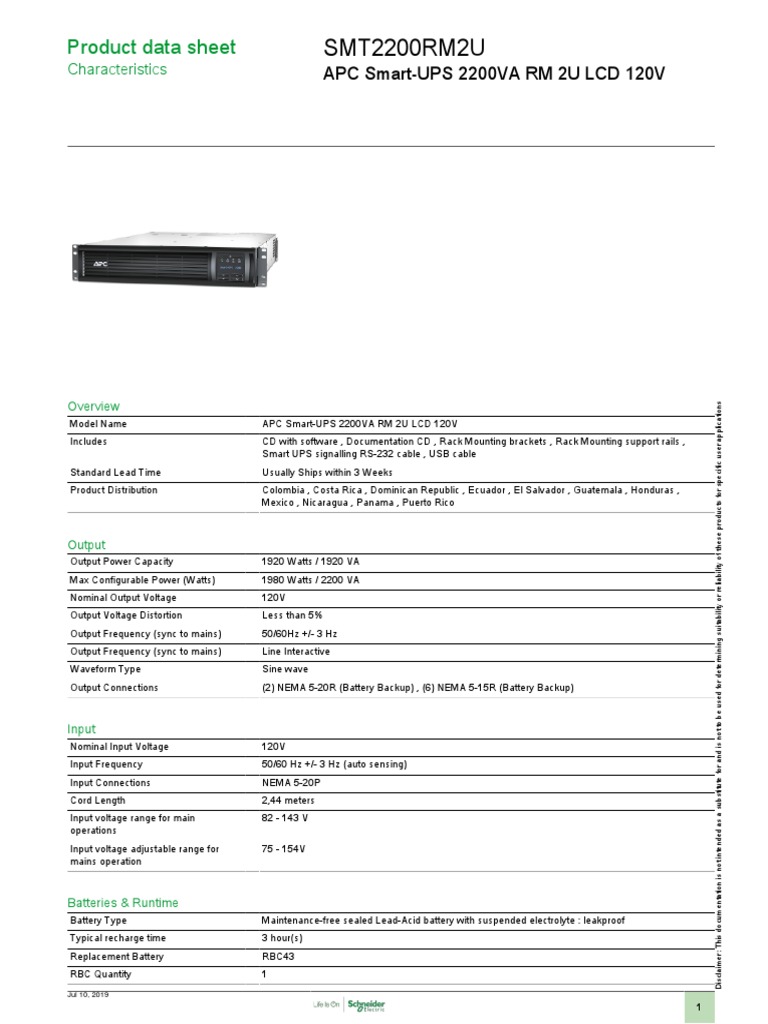 SMT2200RM2U: Product Data Sheet | PDF | Mains Electricity | Electricity