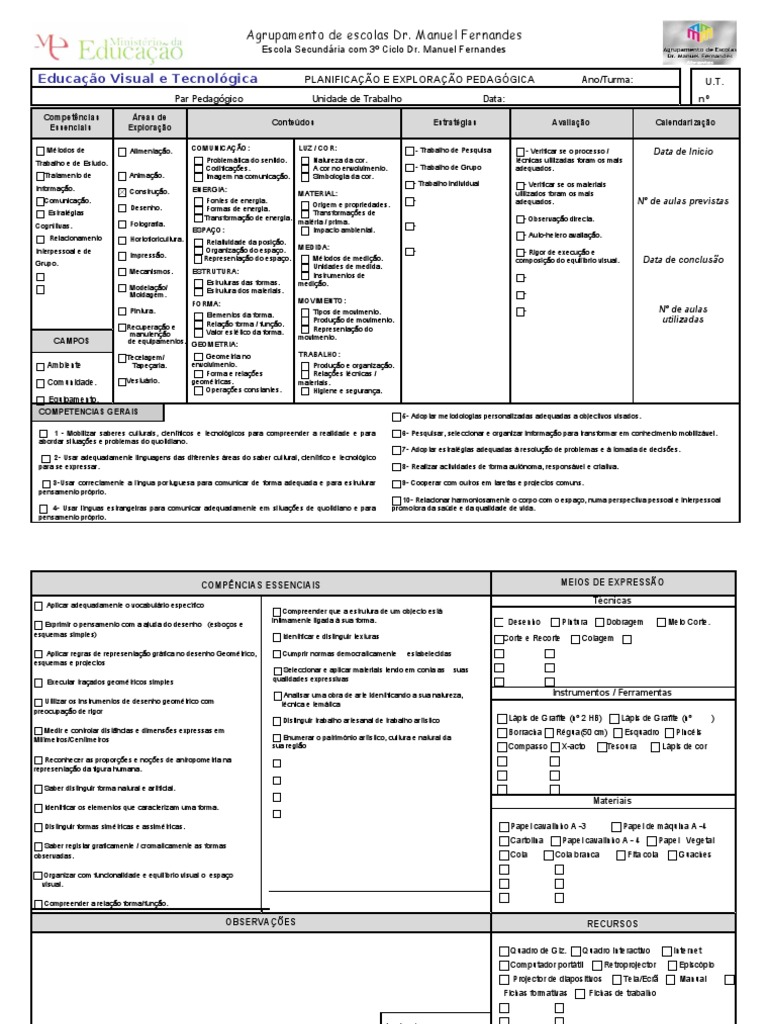 Modelos de Planif. EVT | PDF | Desenho | Cor