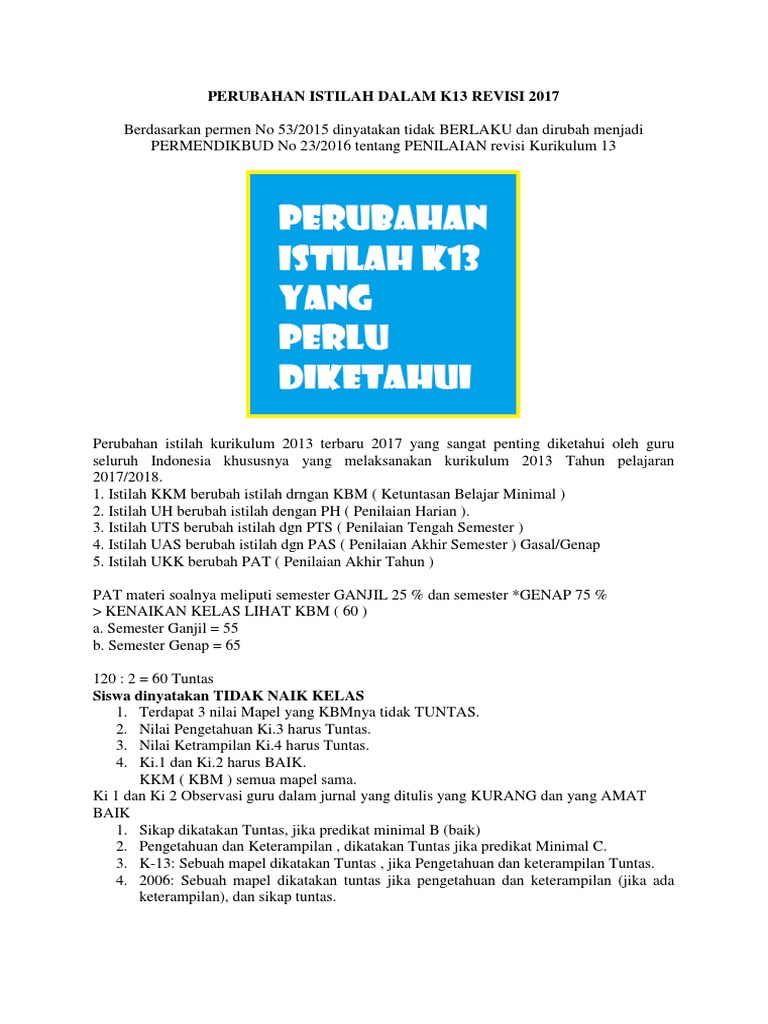 Perubahan Istilah Dalam Kurikulum 2013 Atau k13 Revisi 2017 | PDF
