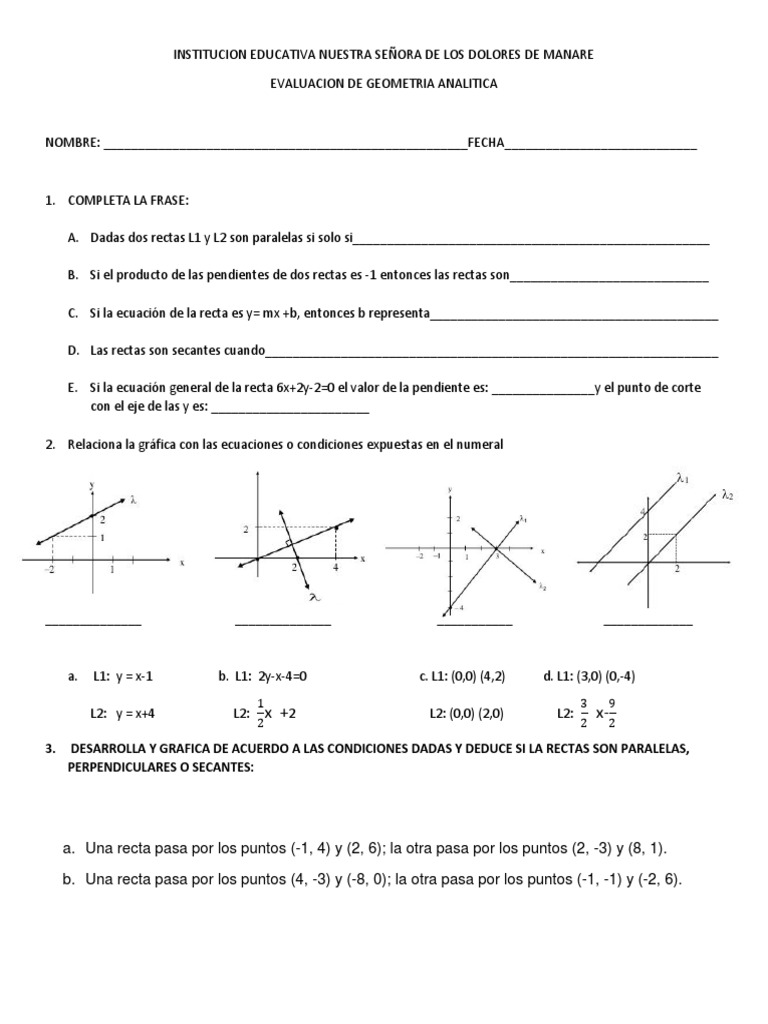 Evaluacion Posiciones de La Recta 10 | PDF | Línea (geometría) | Pendiente