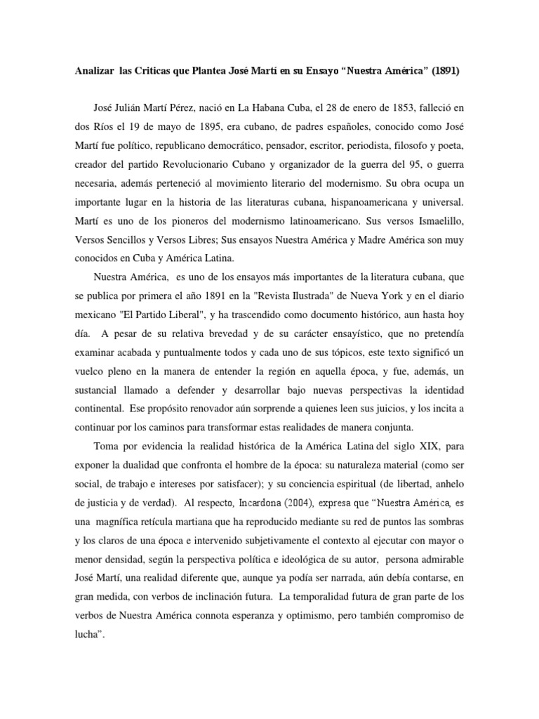Analisis de Nuestra America de Jose Marti | PDF | Cuba | Ensayos
