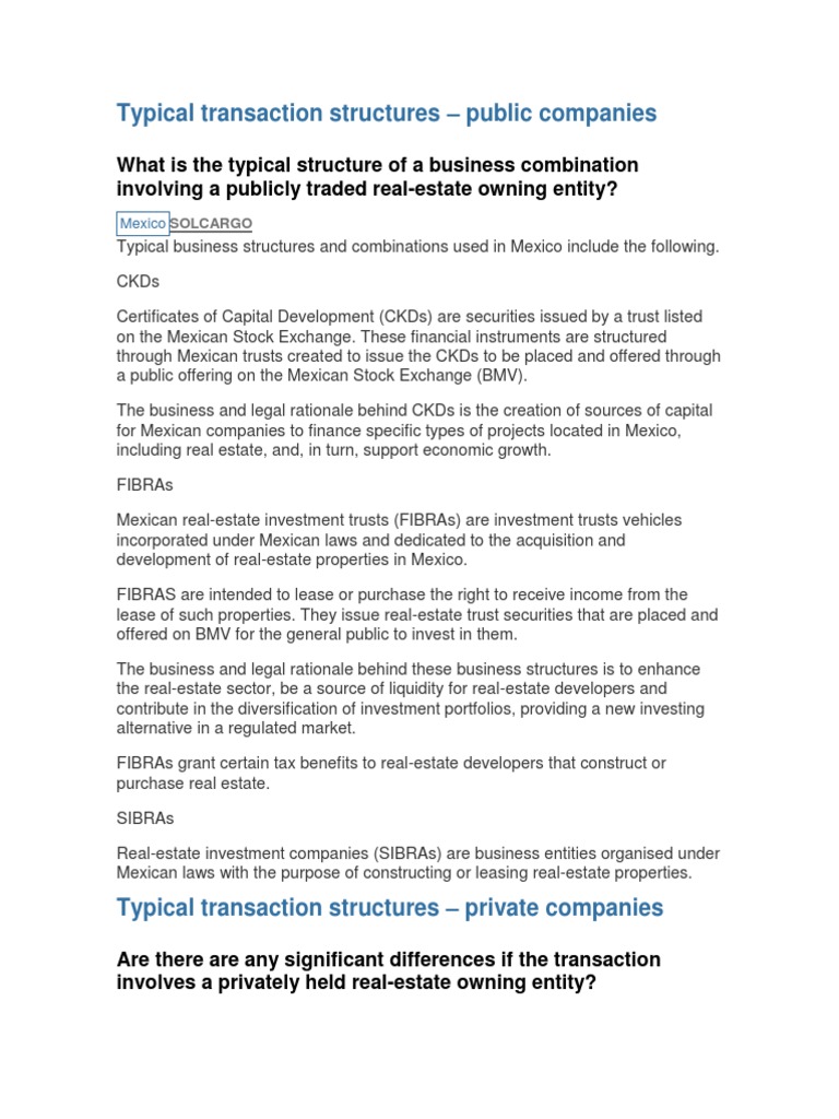Typical Transaction Structures - Public Companies | PDF | Real Estate ...