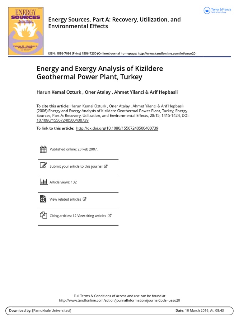 Energyand Exergy Analysisof Kizildere Geothermal Power Plant Turkey ...