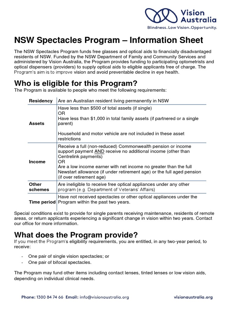 NSW Spectacles Program - Information Sheet: Who Is Eligible For This ...