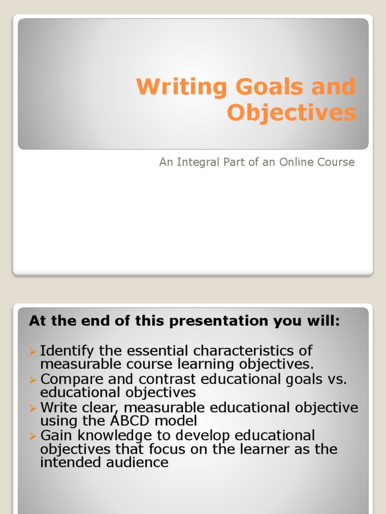 Writing Goals and Objectives: An Integral Part of An Online Course ...