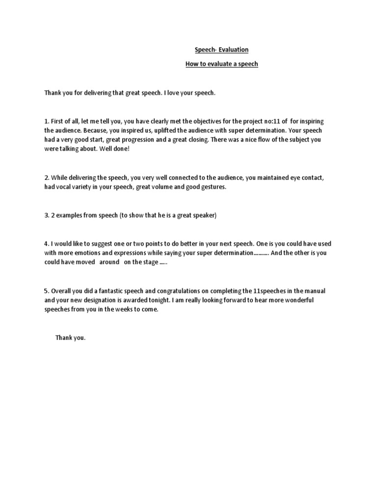 Speech Evaluation and Feedback Guide | PDF