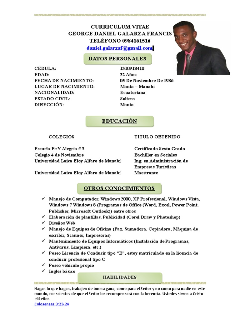 Curriculum Vitae Ing Daniel Galarza | PDF | Microsoft Windows | Software de Microsoft