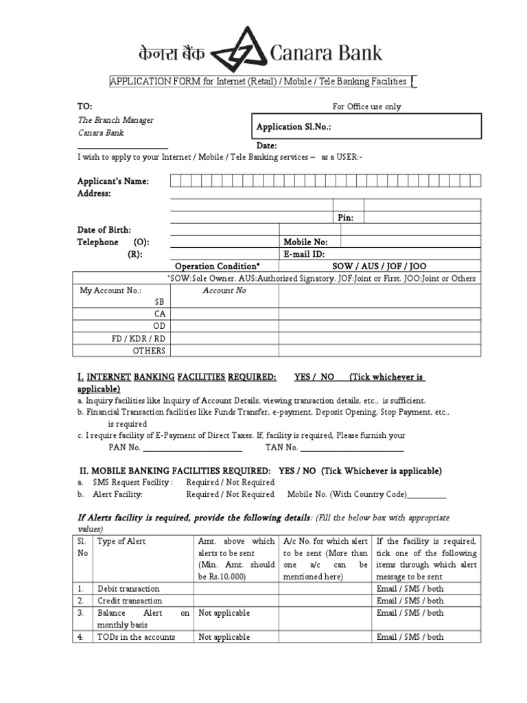 Canara Bank Account Form | PDF | Banks | Online Banking