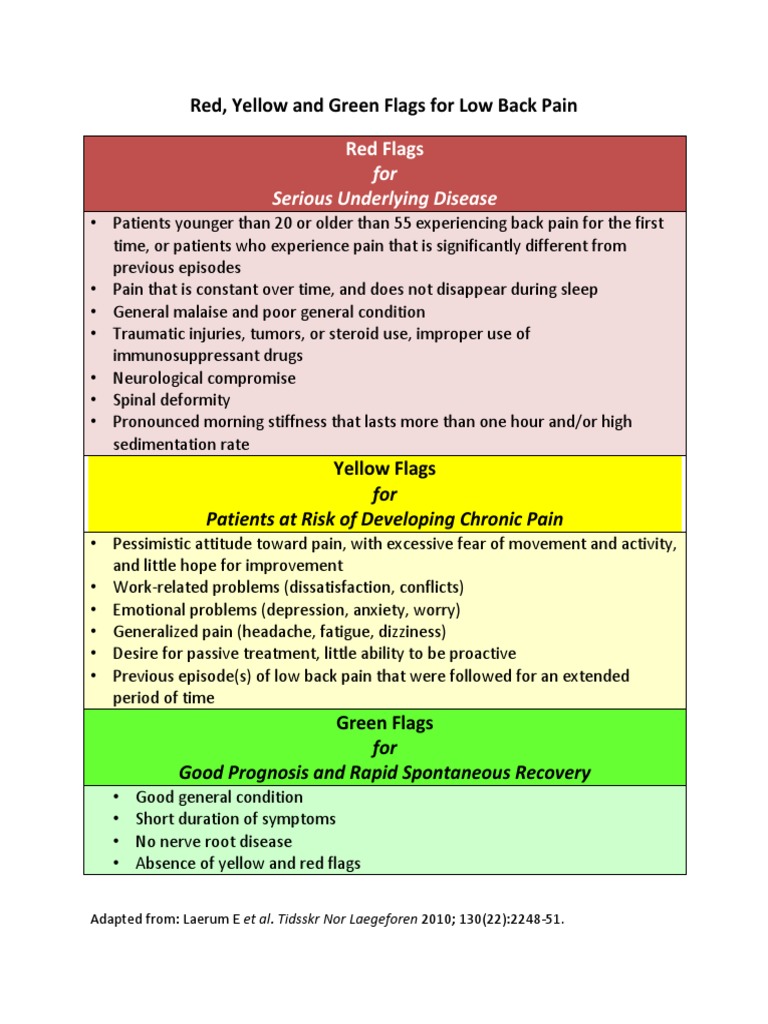 Red, Yellow and Green Flags For Low Back Pain: For Serious Underlying ...