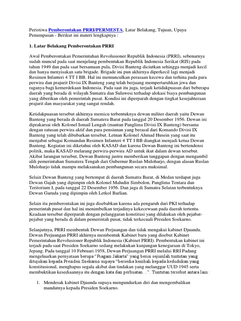 Peristiwa Pemberontakan PRRI | PDF | Politik | Perjalanan