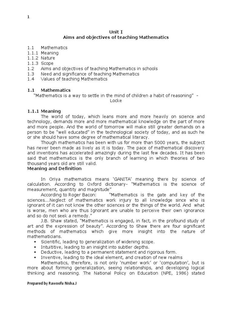 Aims and Objectives of Teaching Mathematics | PDF | Combinatorics ...