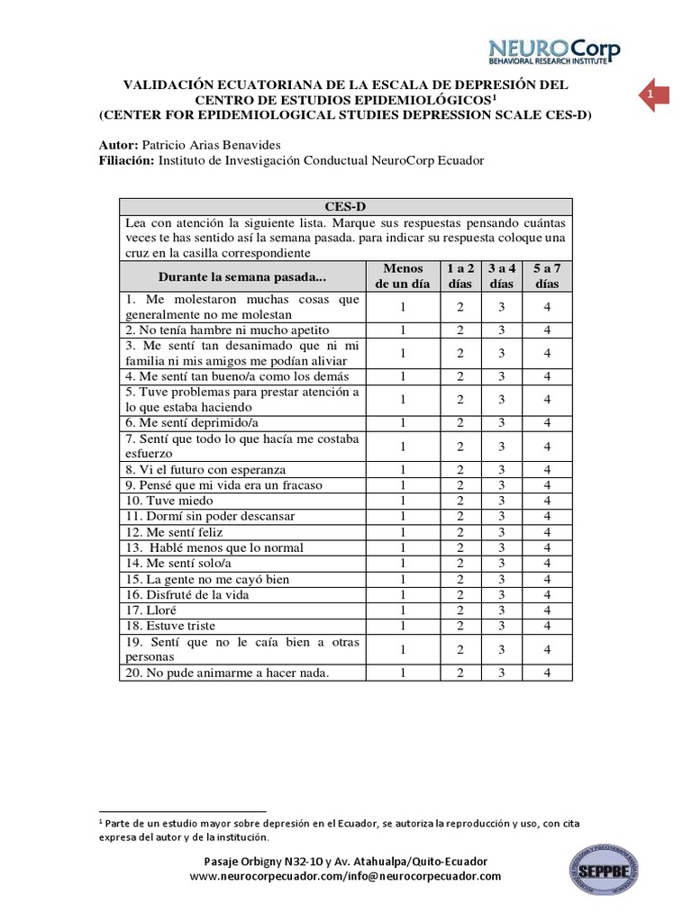 Escala de Depresión CES-D PDF | PDF | Depresión (estado de ánimo)