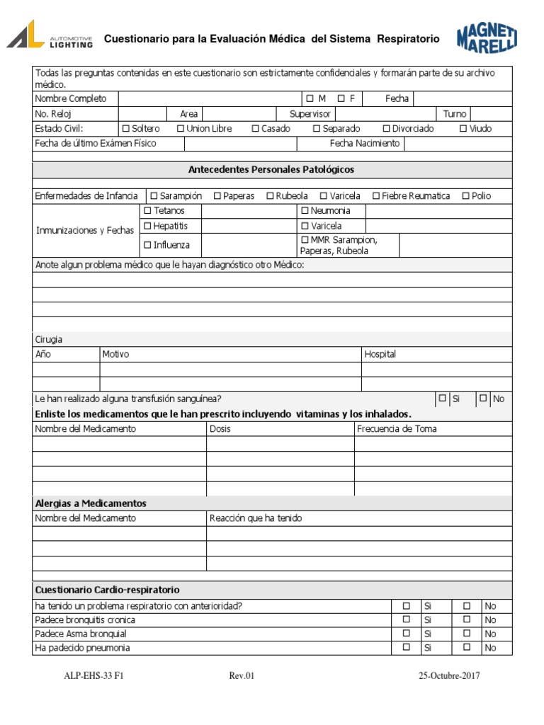 ALP-EHS-33-Cuestionario para La Evaluacion Medica Del Sistema Respiratorio Rev.01 | PDF ...