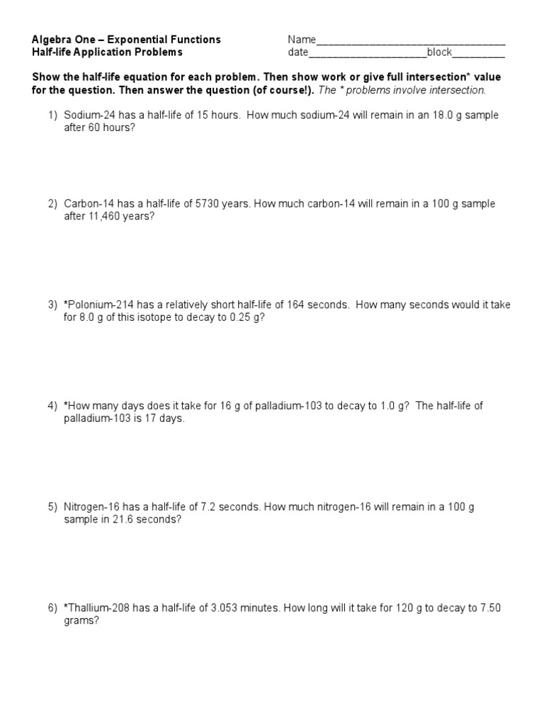 Half Life Equation Algebra
