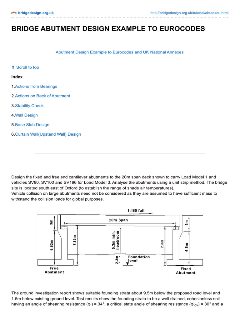 Abutment Design Example to Eurocodes | PDF | Friction | Bearing ...