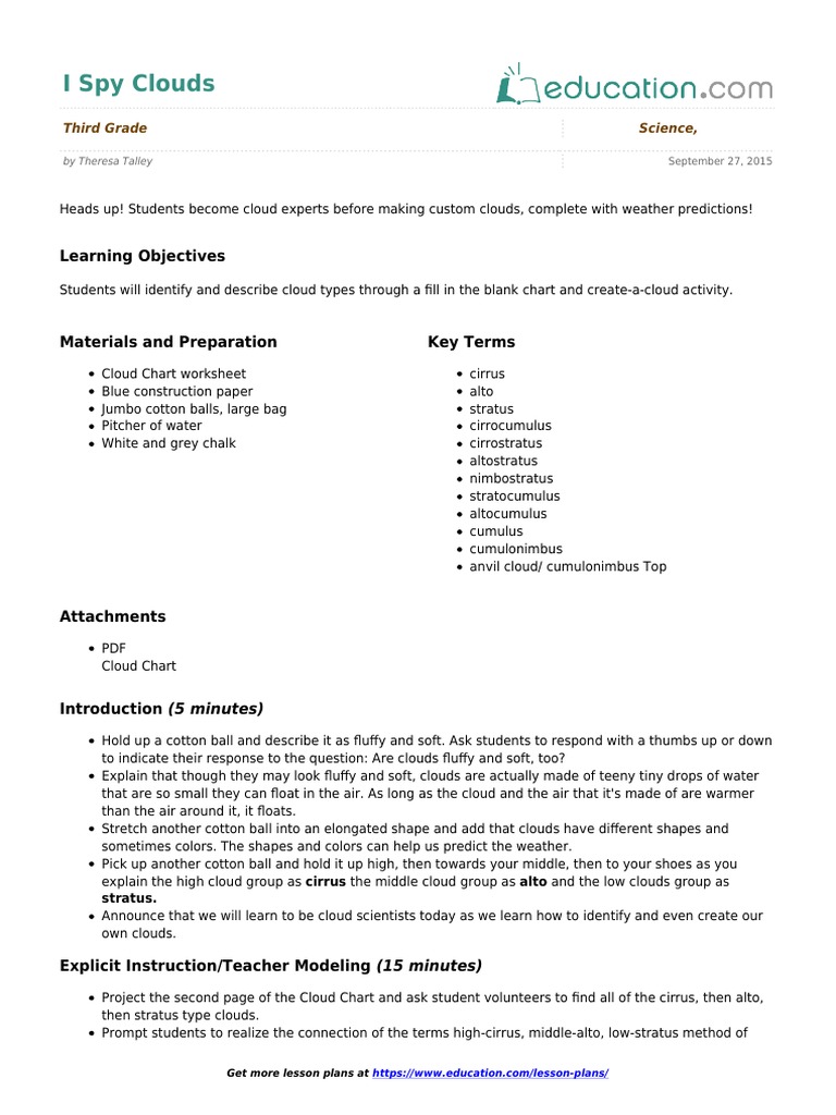 Cloud Lesson Plan | PDF | Cloud | Clouds, Fog And Precipitation