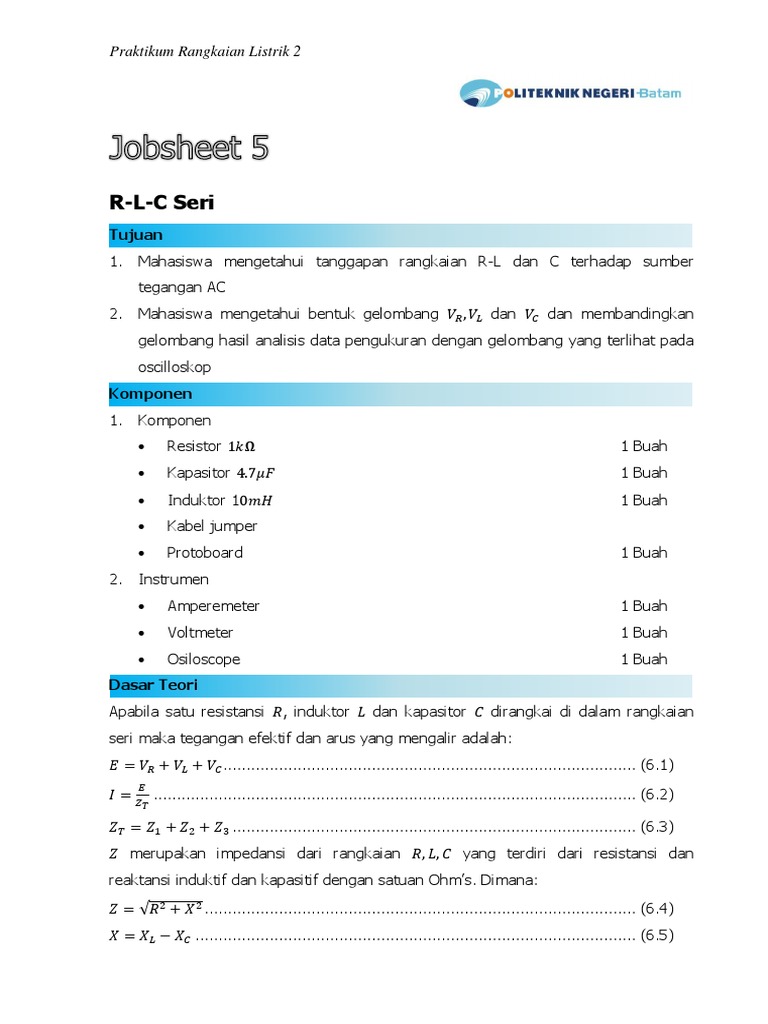 Jobsheet 5 R-L-C Seri | PDF