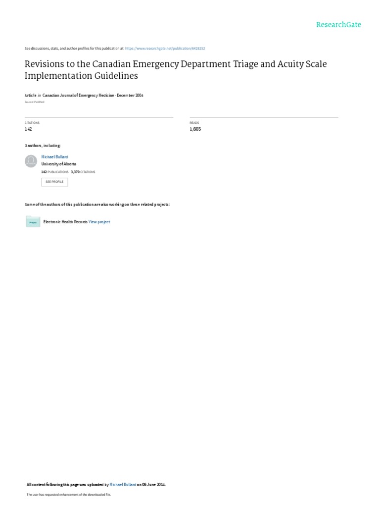 Revisions To The Canadian Emergency Department Triage and Acuity Scale ...