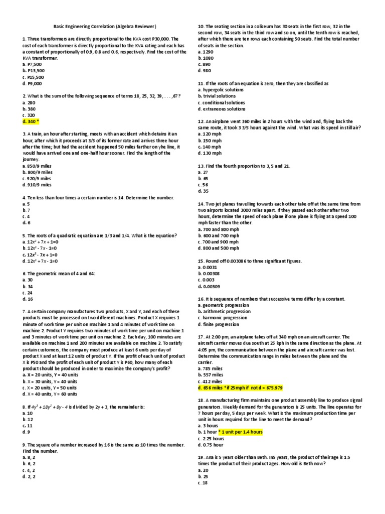 Basic Engineering Correlation Prelims | PDF | Volt | Fraction (Mathematics)
