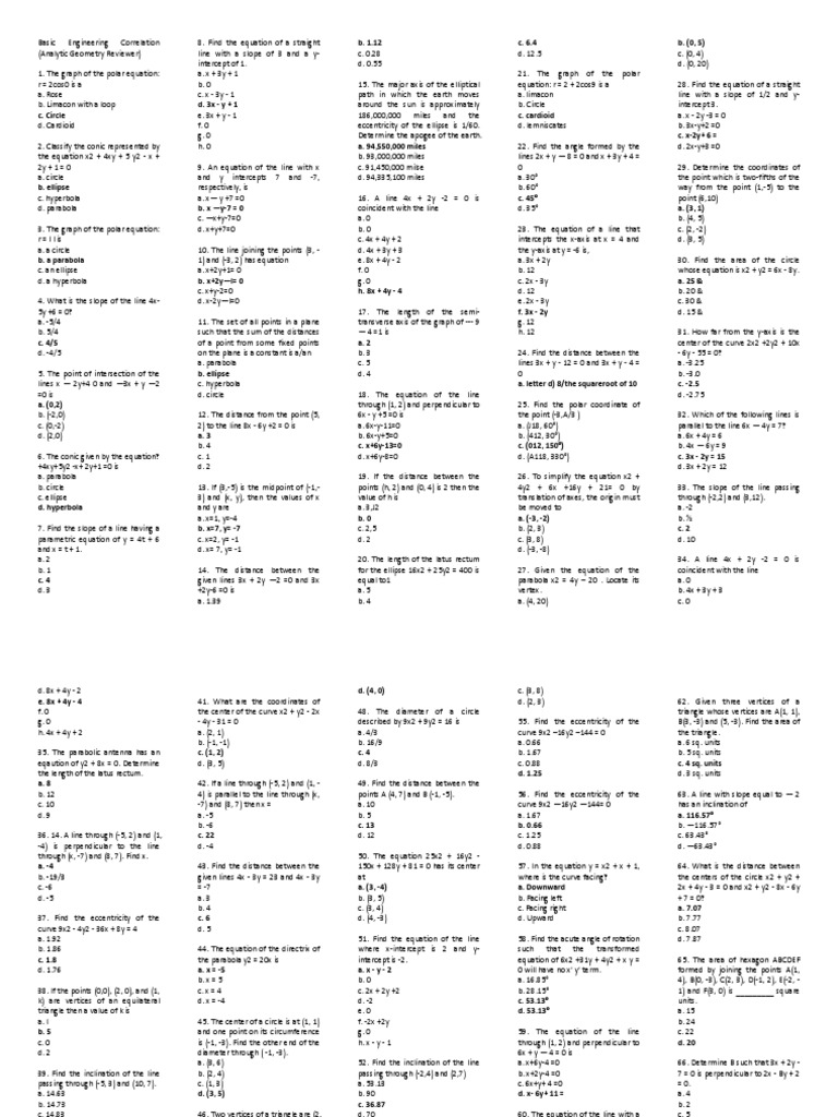 Basic Engineering Correlation (Analytic Geometry) PDF | PDF | Line (Geometry) | Ellipse
