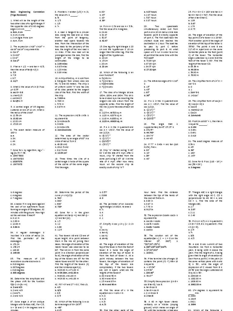 Basic Engineering Trigonometry Review: Solving Problems Involving ...
