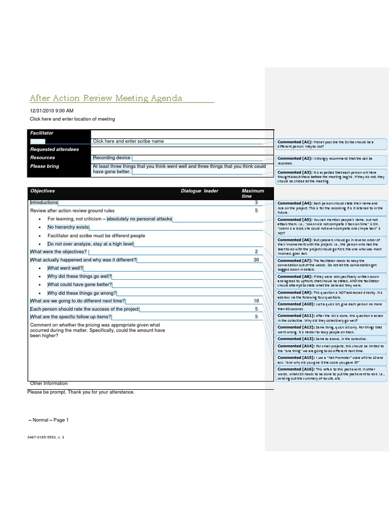 Template - After Action Review Meeting Agenda | PDF