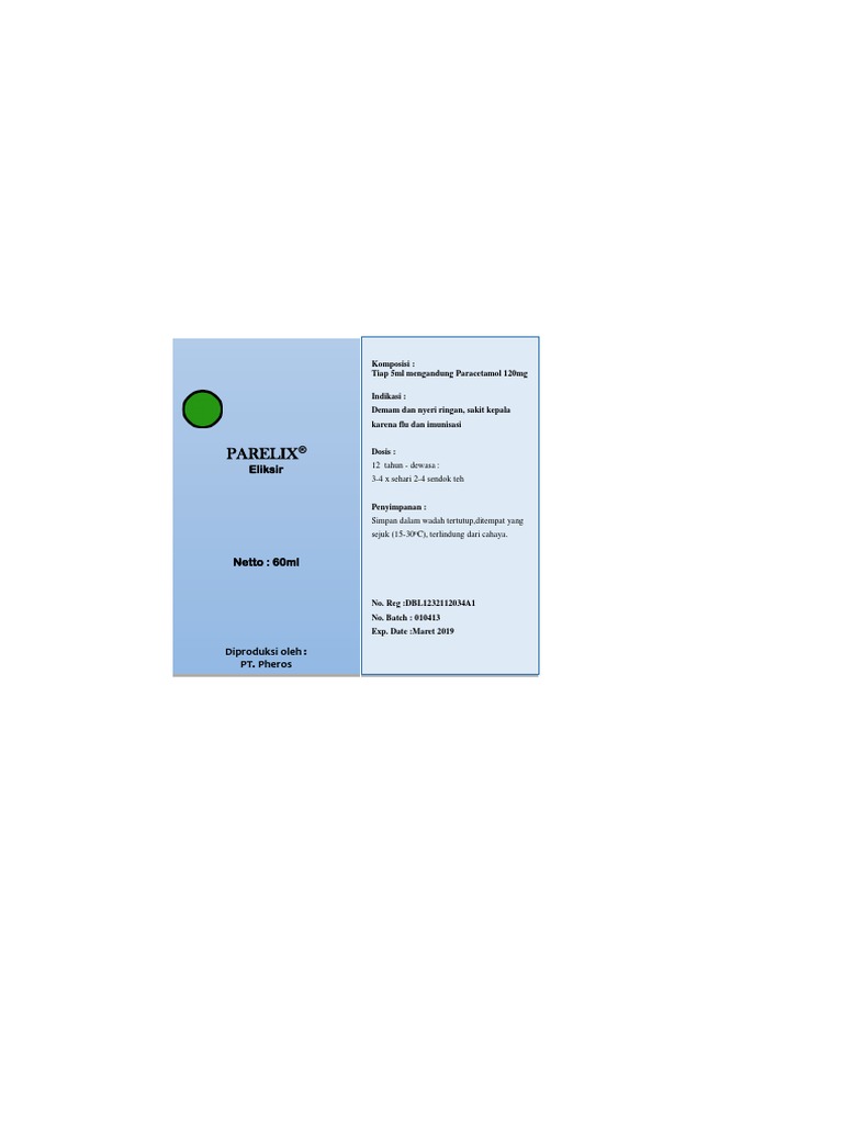 Eliksir Parelix: Obat Demam & Nyeri | PDF