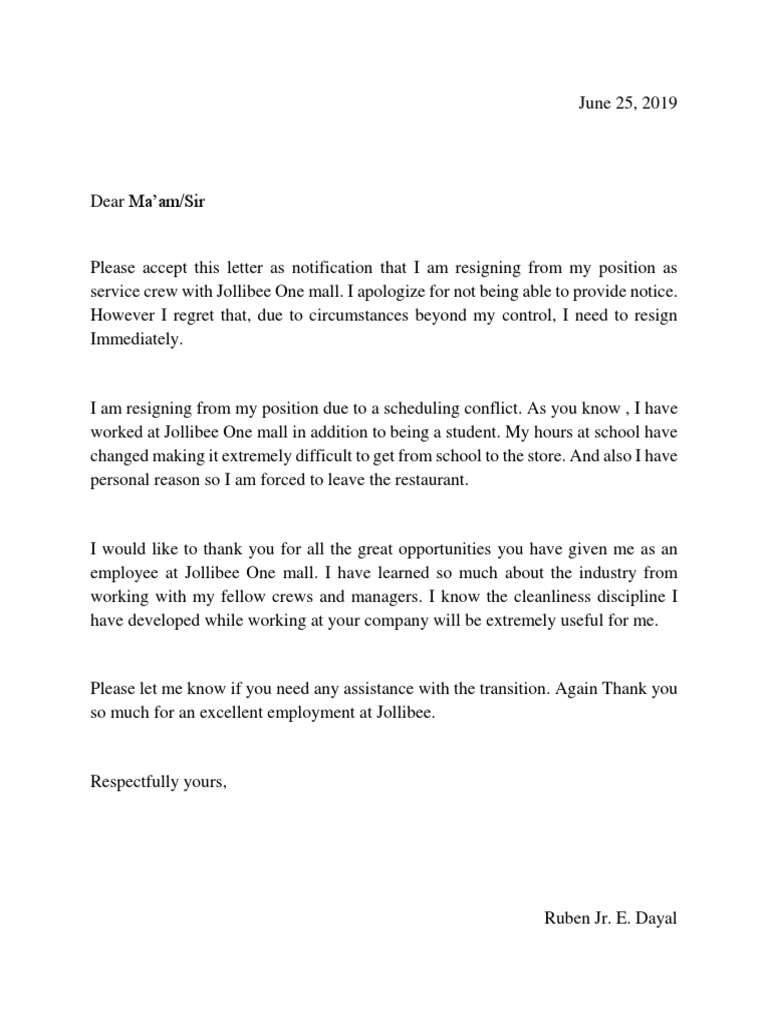 Reaignation Letter | PDF