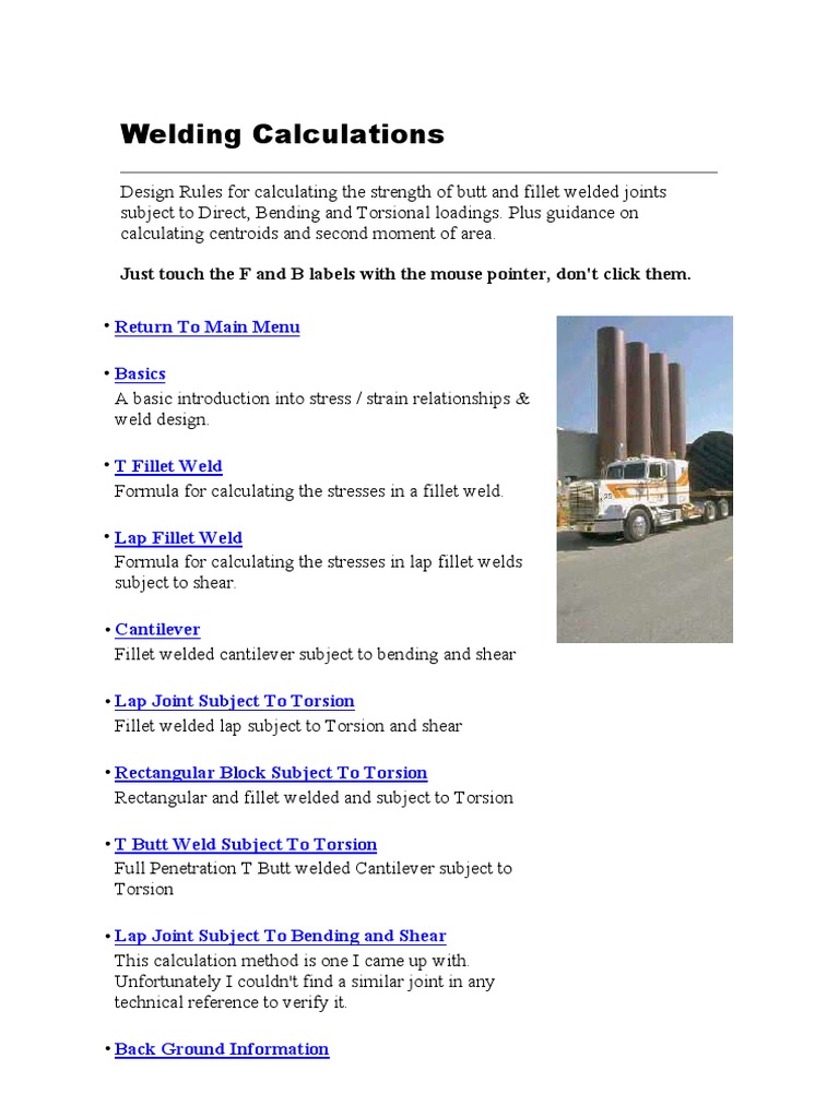 Welding Calculations: Return To Main Menu Basics | PDF | Bending ...