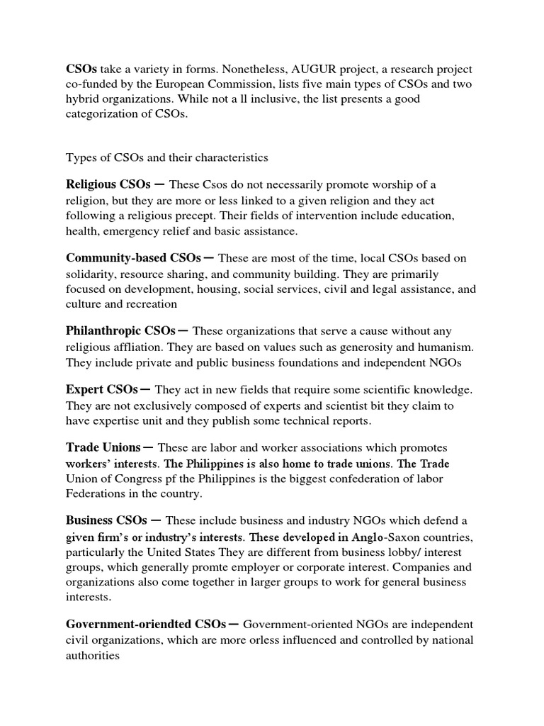 CSOs Take A Variety in Forms | PDF | Trade Union | Non Governmental ...