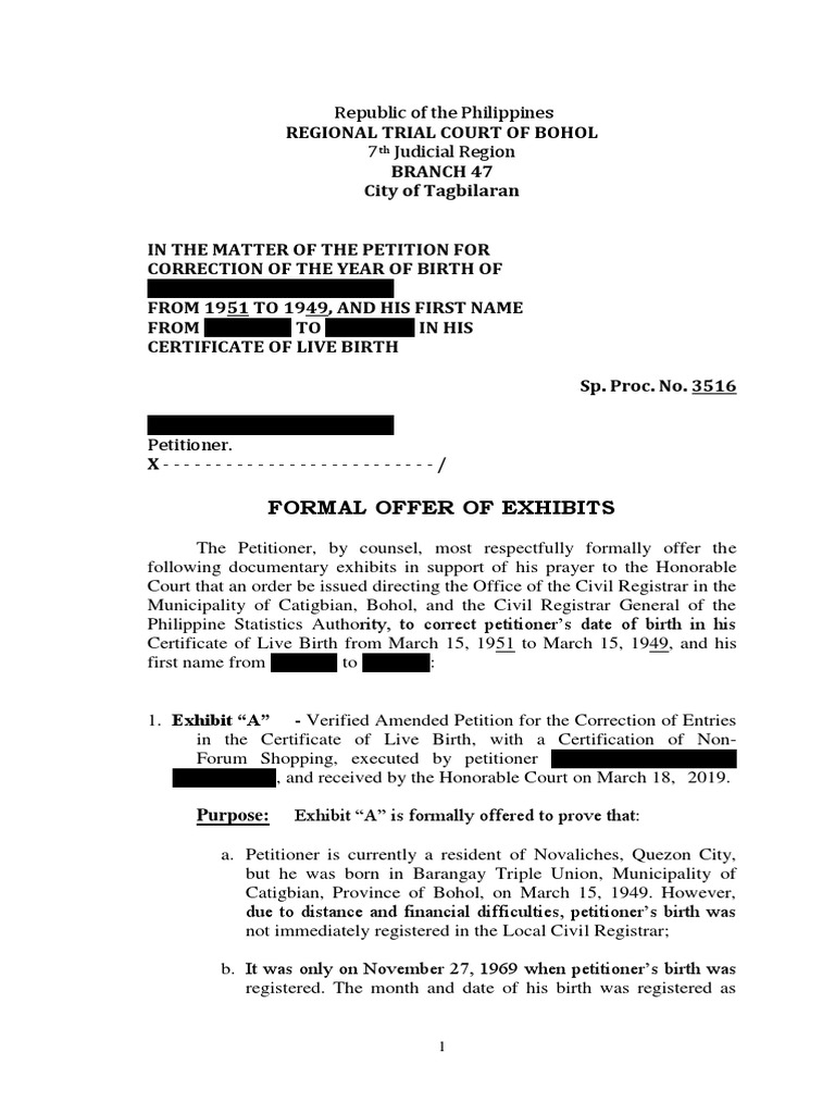 Sample Formal Offer of Exhibits | Download Free PDF | Identity Document ...