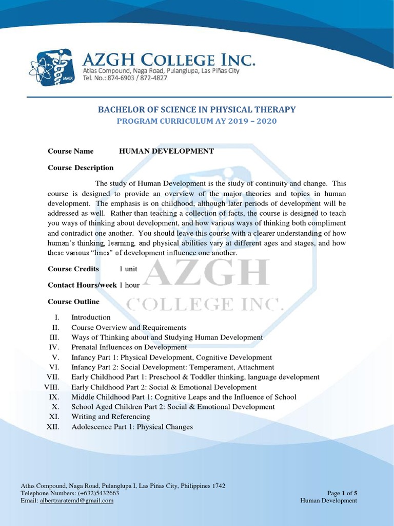 Human Development Syllabus | PDF | Developmental Psychology | Child ...