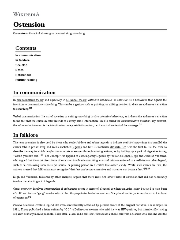 Ostension: Ostension Is The Act of Showing or Demonstrating Something ...