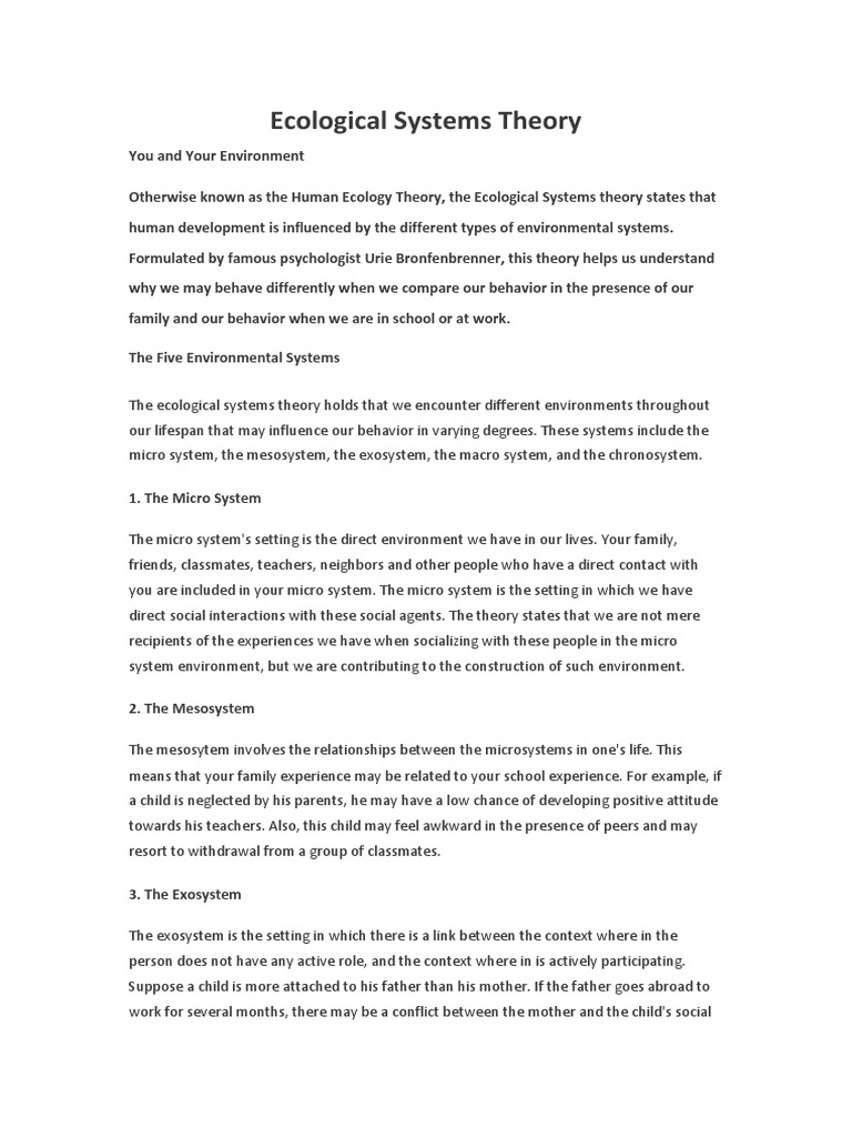 Ecological Systems Theory | PDF | Ecology | Action (Philosophy)