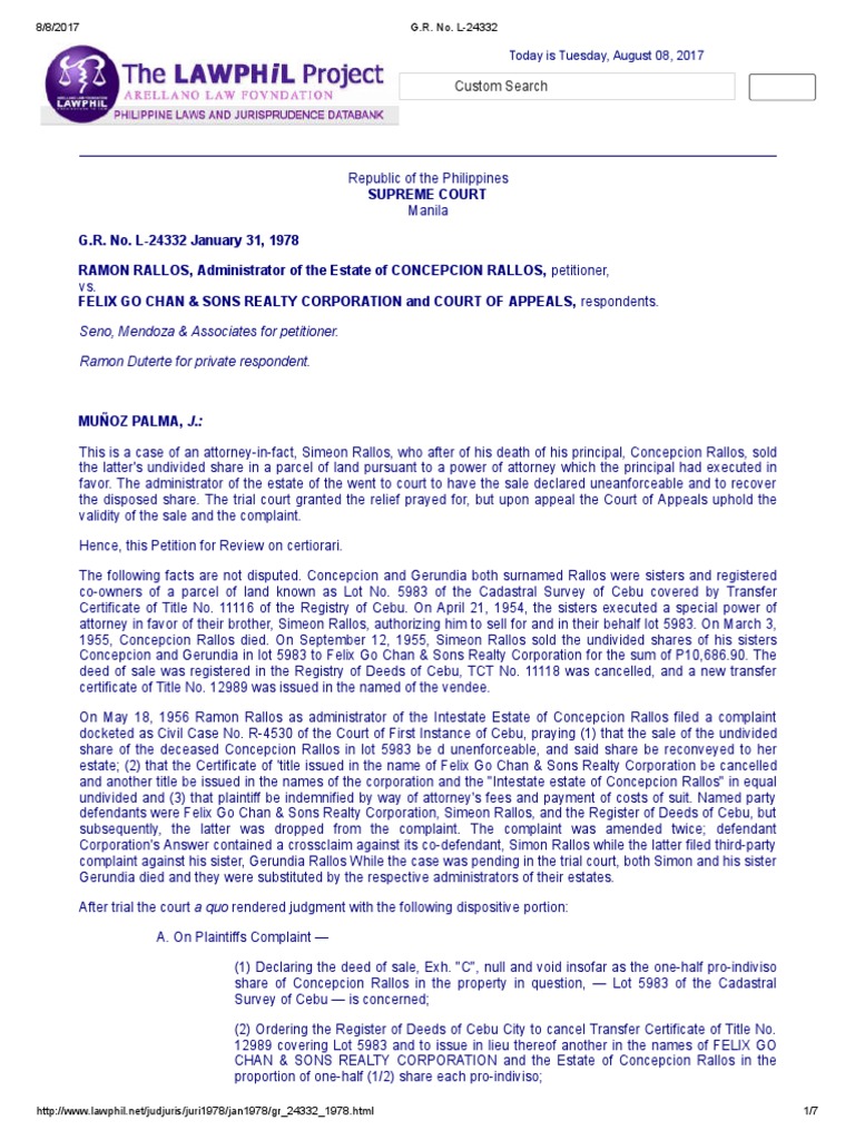 1 Rallos v. Felix Go Chan | PDF | Power Of Attorney | Complaint
