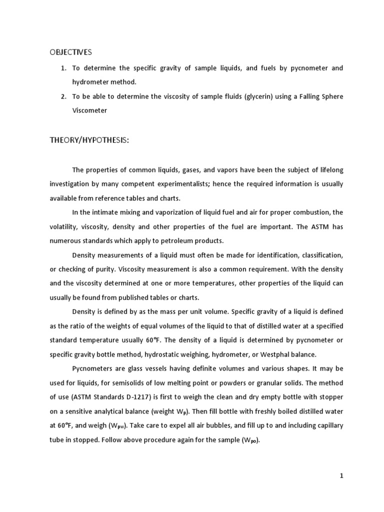 Specific Gravity and Viscosity Analysis | PDF | Density | Viscosity