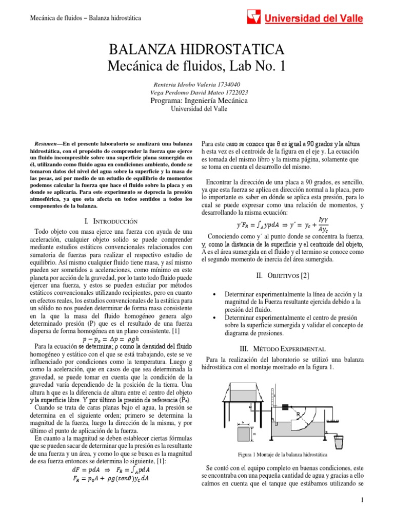 Balanza Hidrostatica | PDF | Medición | Fuerza